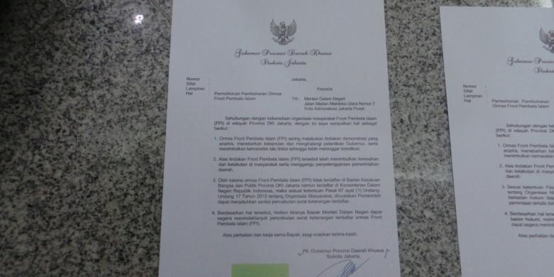 Ini Isi Surat Rekomendasi Pembubaran FPI yang Dibuat Ahok ...